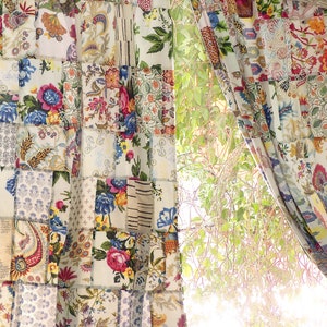 PATCHWORK CURTAIN White and Multicolored Custom Curtain Cotton Curtain ...