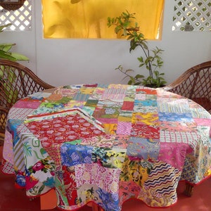 Tablecloth Patchwork Round for Table of 6 in Red and Multicolored ...