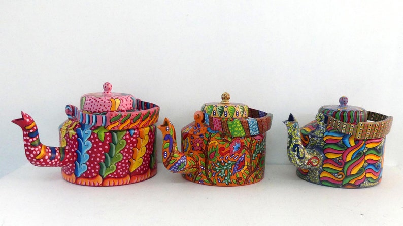 DECORATIVE TEAPOT in Recycled ALUMINUM Hand-painted Boho Tea - Etsy