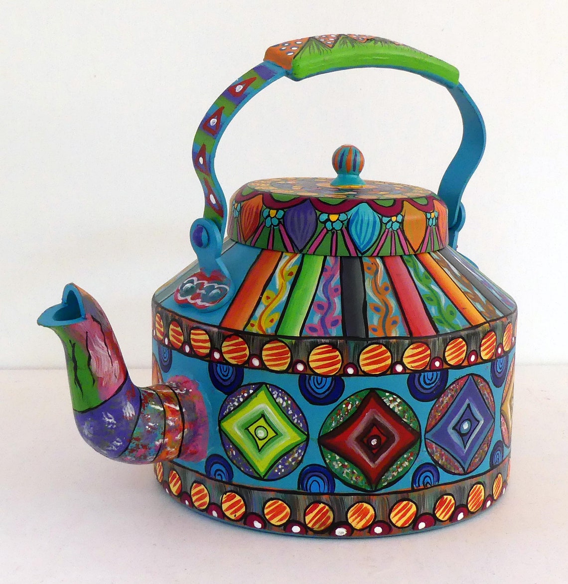 Teapot Aluminum Hand Painted Tea Pot With Unique Design | Etsy