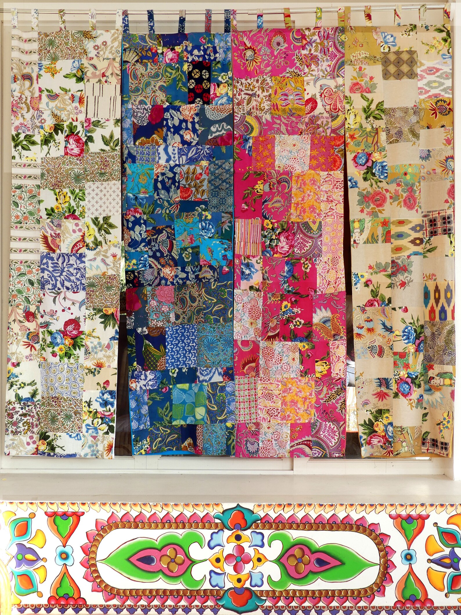 Curtain, Wall Hanging in Multicolored Cotton Patchwork Handmade and ...