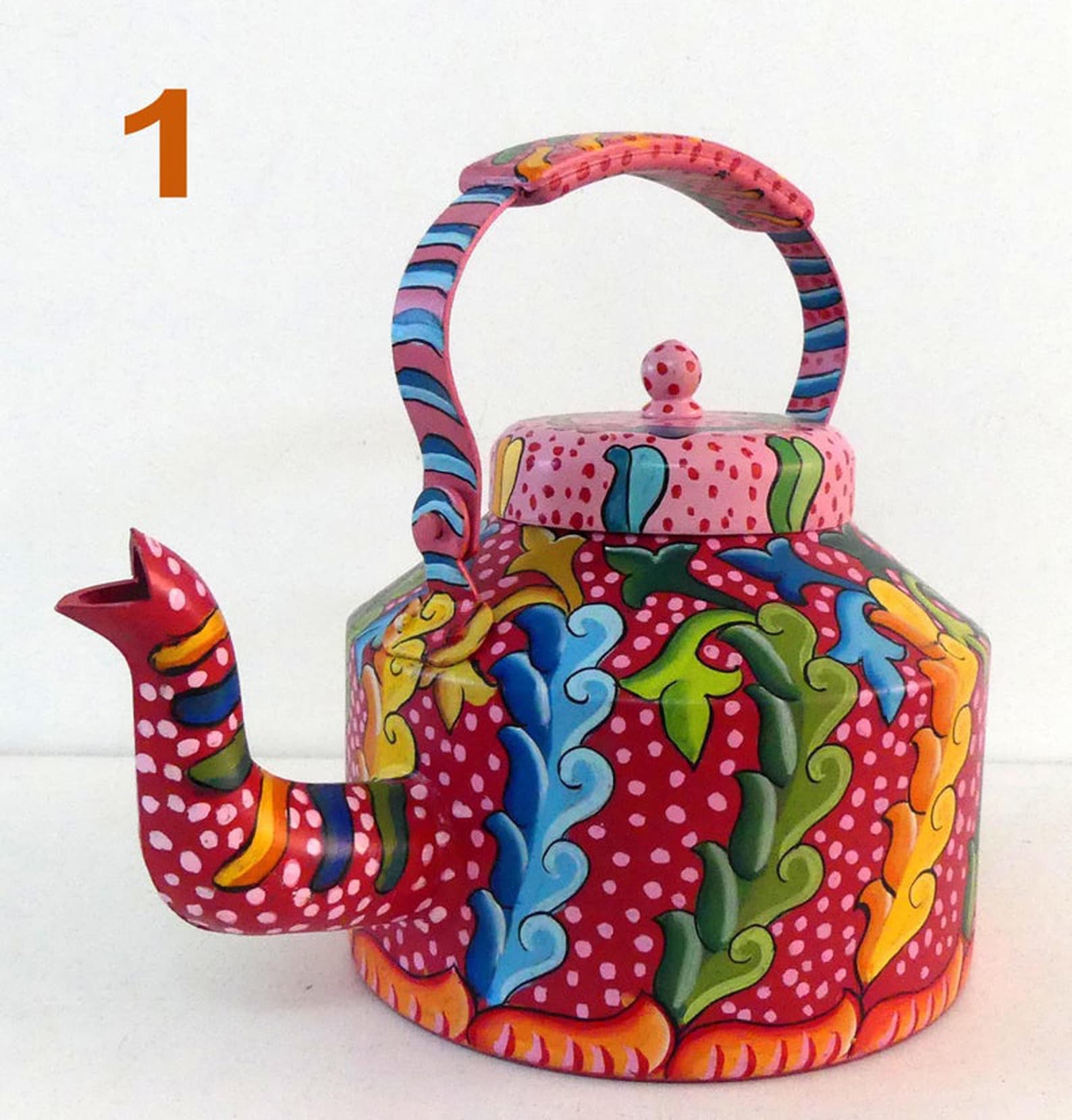 DECORATIVE TEAPOT in Recycled ALUMINUM Hand-painted Boho Tea - Etsy