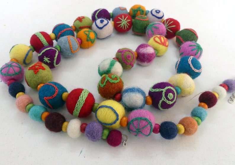 Multicolored Pearl Necklaces Embroidered in Felted Wool in 2 - Etsy