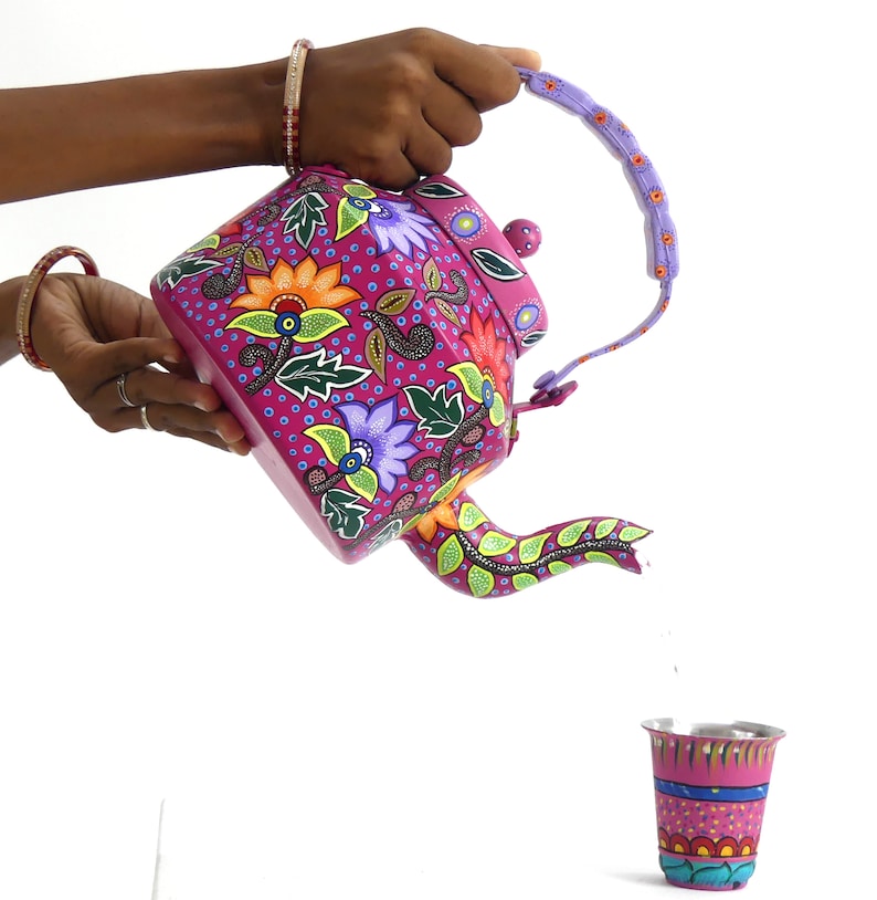TEAPOT IN Recycled ALUMINUM Hand-painted Boho Tea Pot Painting - Etsy