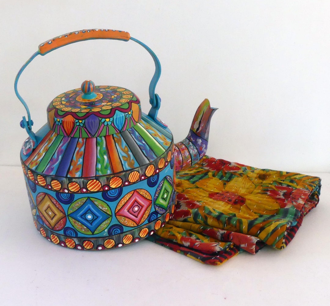 Teapot Aluminum Hand Painted Tea Pot With Unique Design Multicolore ...