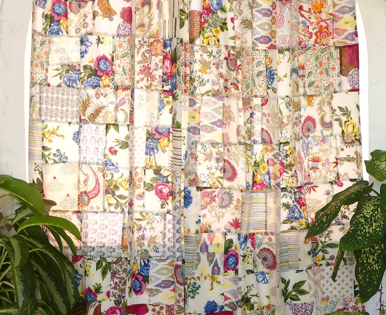 PATCHWORK CURTAIN White and Multicolored Custom Curtain Cotton Curtain ...