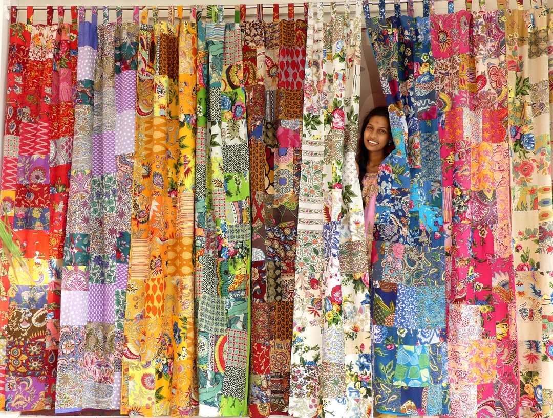 Curtain, Wall Hanging in Multicolored Cotton Patchwork Handmade and ...