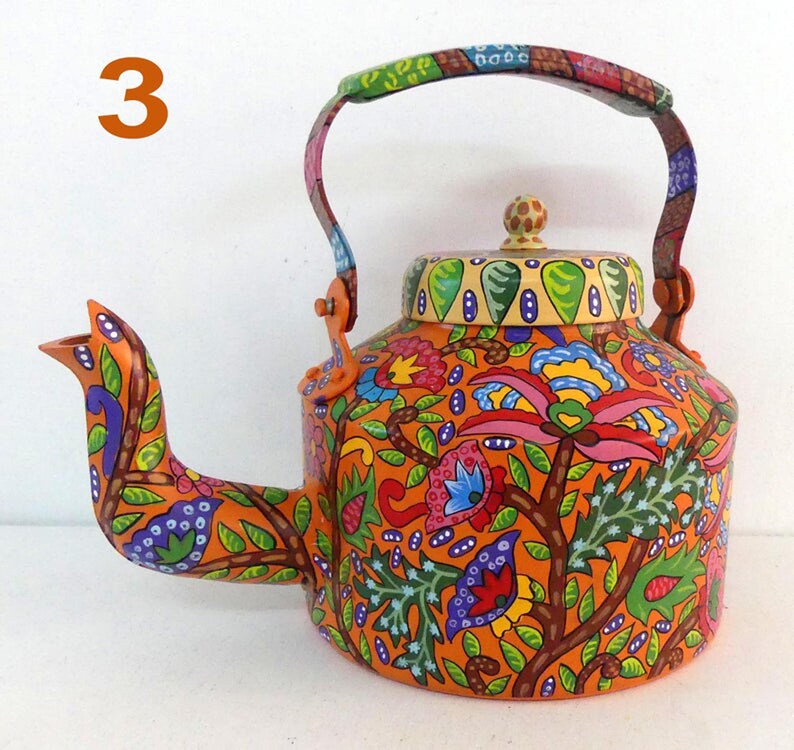 DECORATIVE TEAPOT in Recycled ALUMINUM Hand-painted Boho Tea - Etsy
