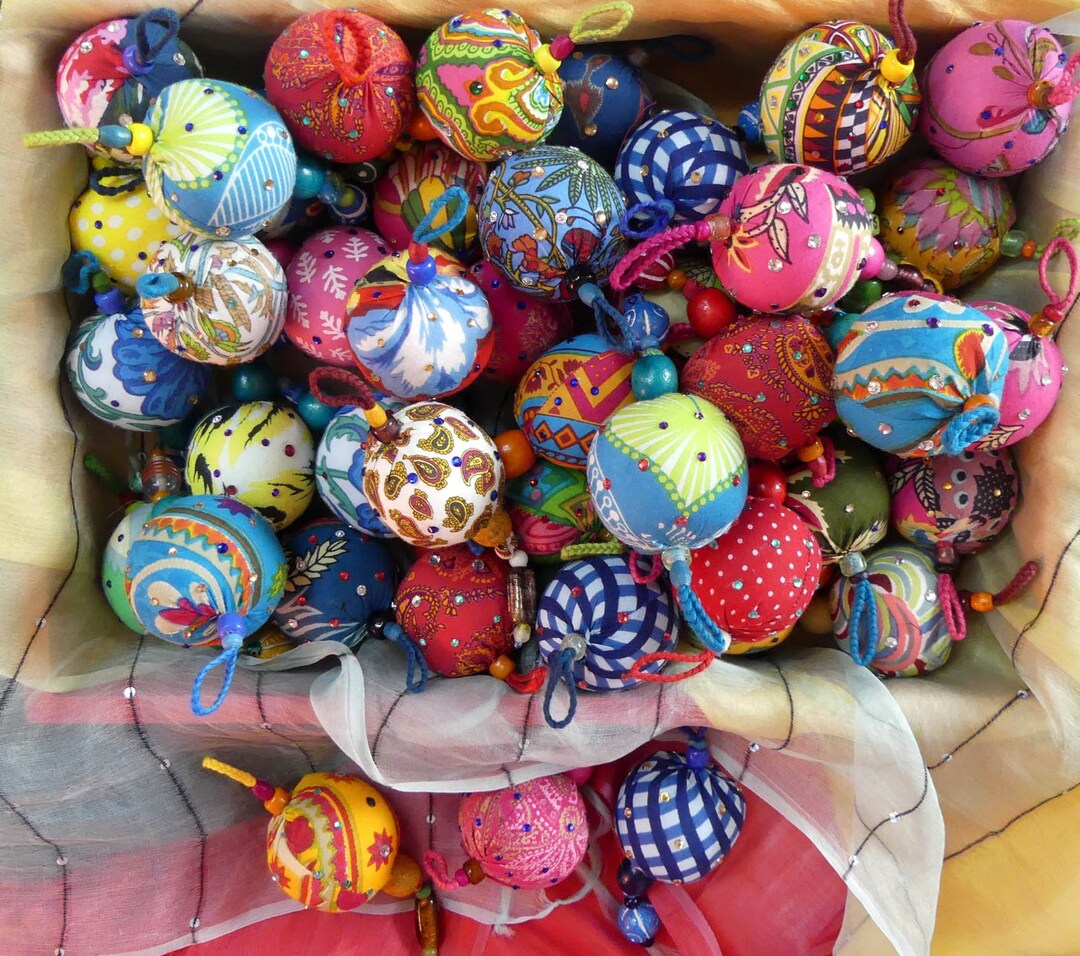 20 Multicolored Fabric Balls and Glass Beads to Hang in the - Etsy