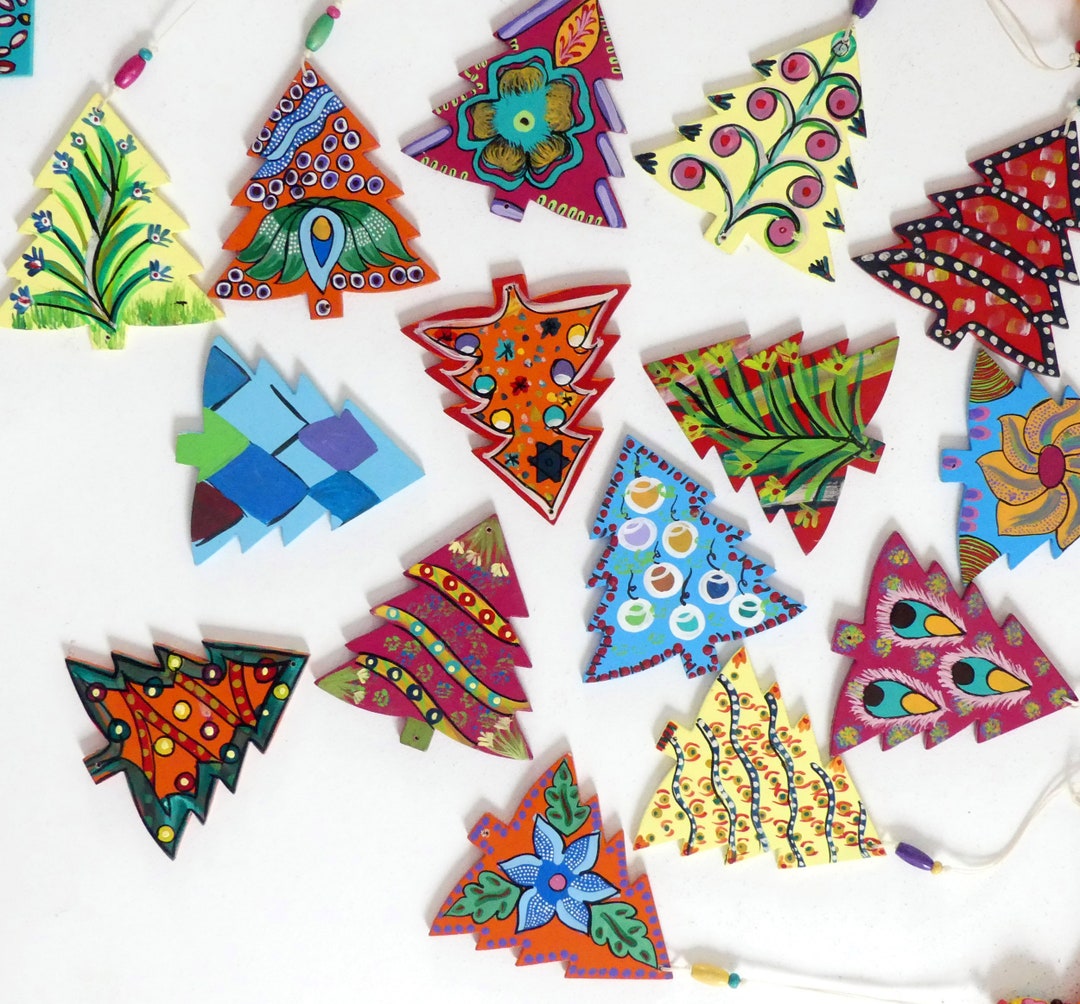 Kits of 12 Small Cut-out Wooden Fir Trees Sold Multicolored Plain or ...