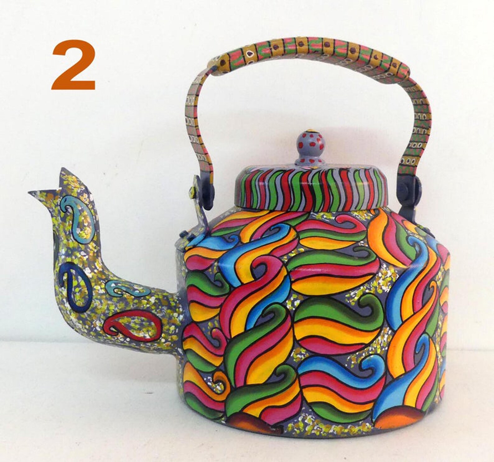 DECORATIVE TEAPOT in Recycled ALUMINUM Hand-painted Boho Tea - Etsy