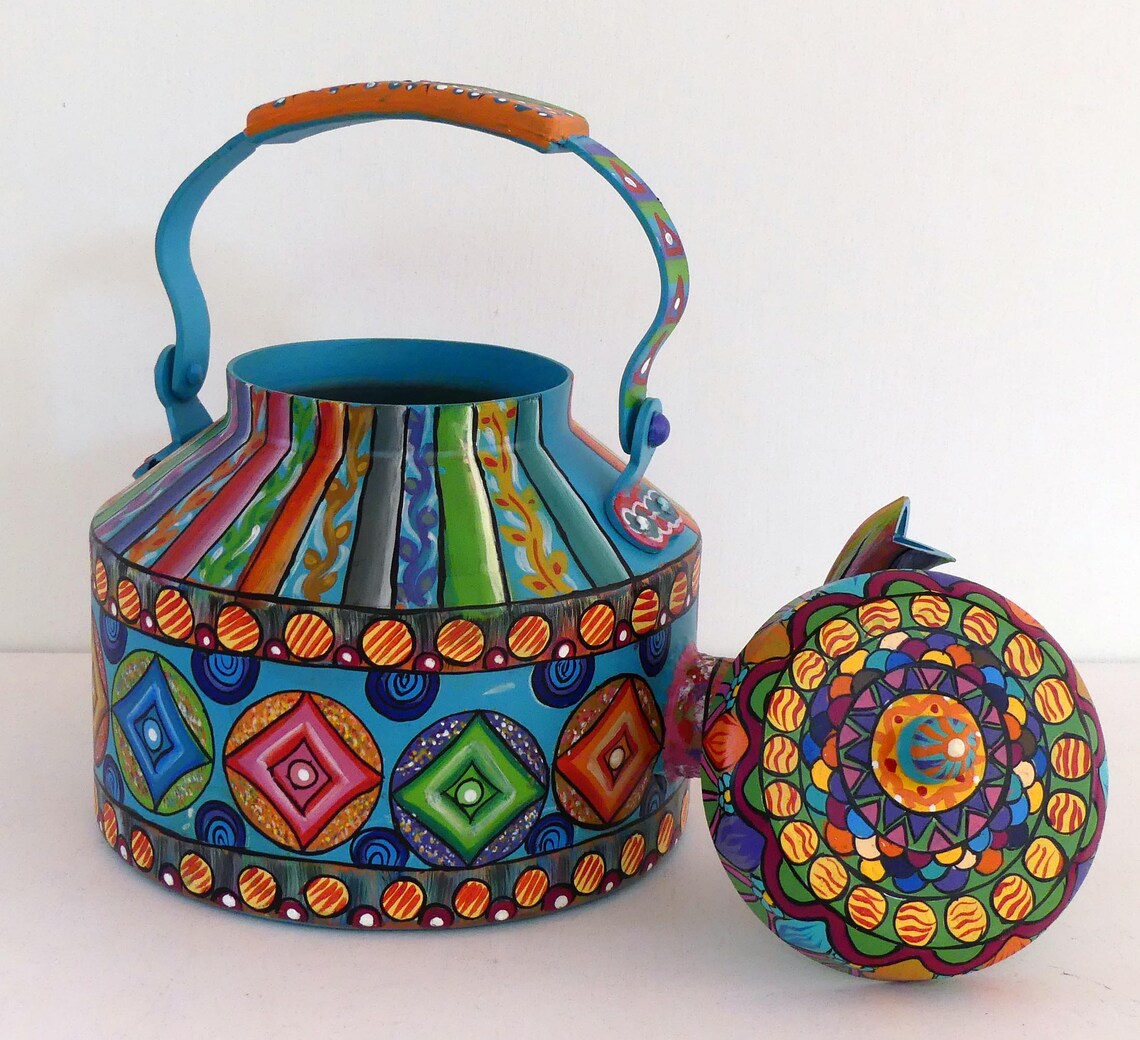 Teapot Aluminum Hand Painted Tea Pot With Unique Design Multicolore ...