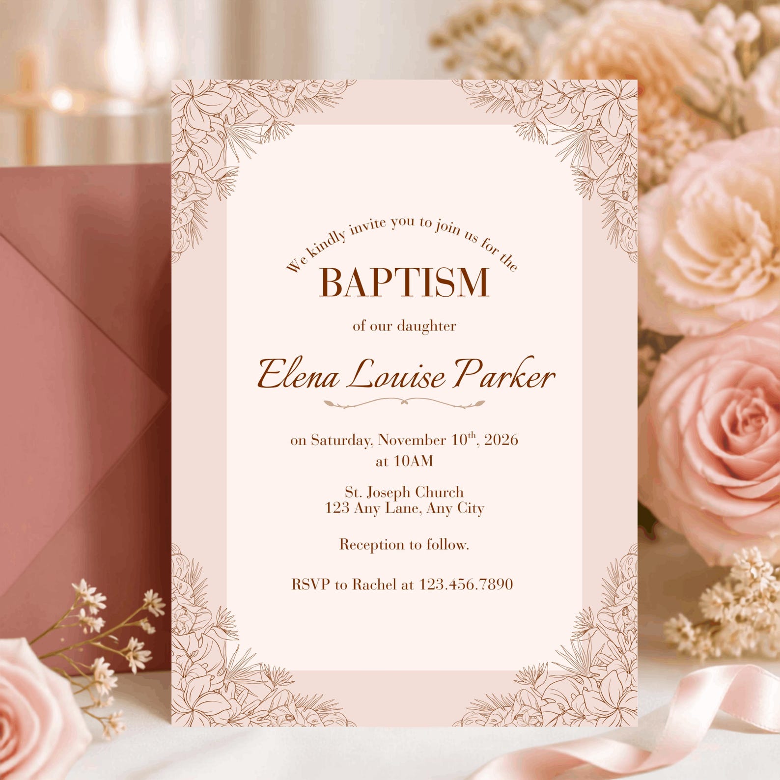 Elegant Baptism/ Christening Invitation Canva Template, Digital ...
