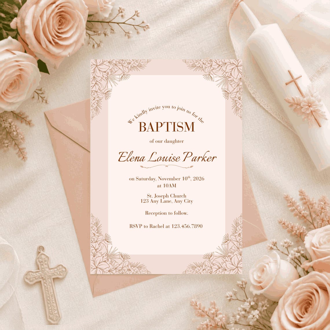 Elegant Baptism/ Christening Invitation Canva Template, Digital ...