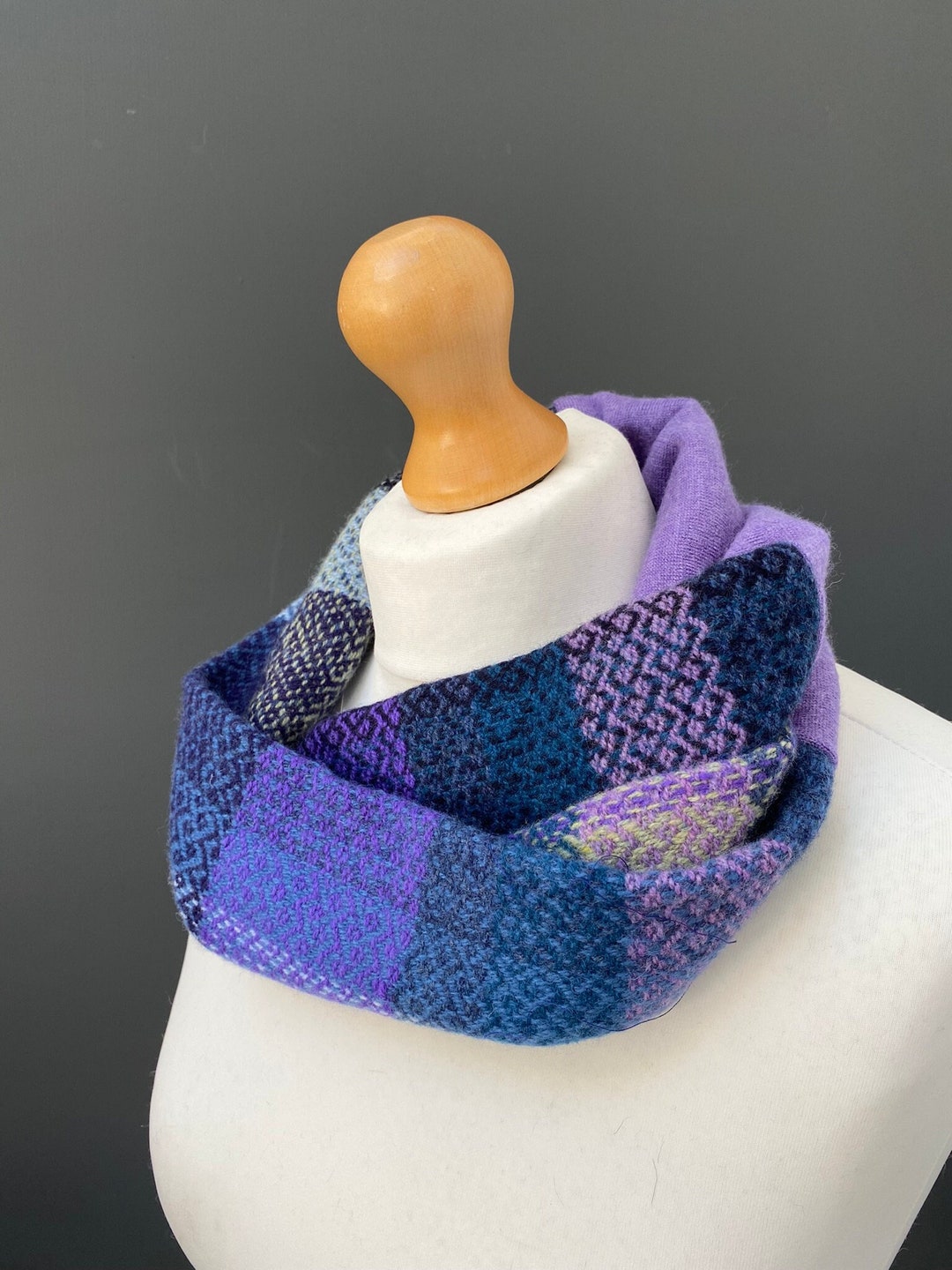Luxury Handwoven Cowl, Purple Lambswool Scarf Snood Woven With Merino ...