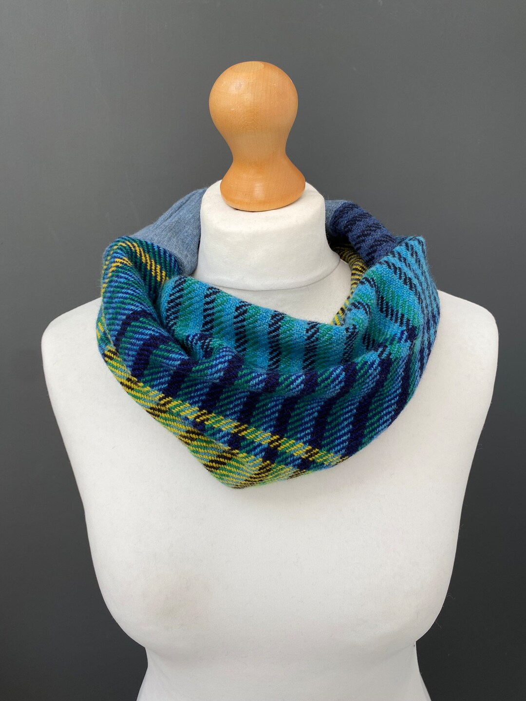 Luxury Yellow and Navy Blue Handwoven Snood Scarf Woven With Merino ...