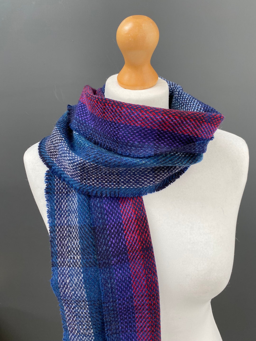 Handwoven Lambswool Scarf, Purple Merino Shawl Woven With Purple, Green ...