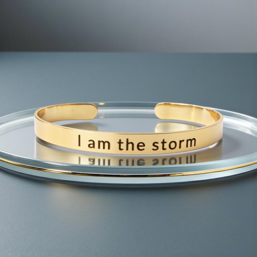 I Am the Storm Engraved Bracelet, Custom Word, Mantra Cuff Skinny ...