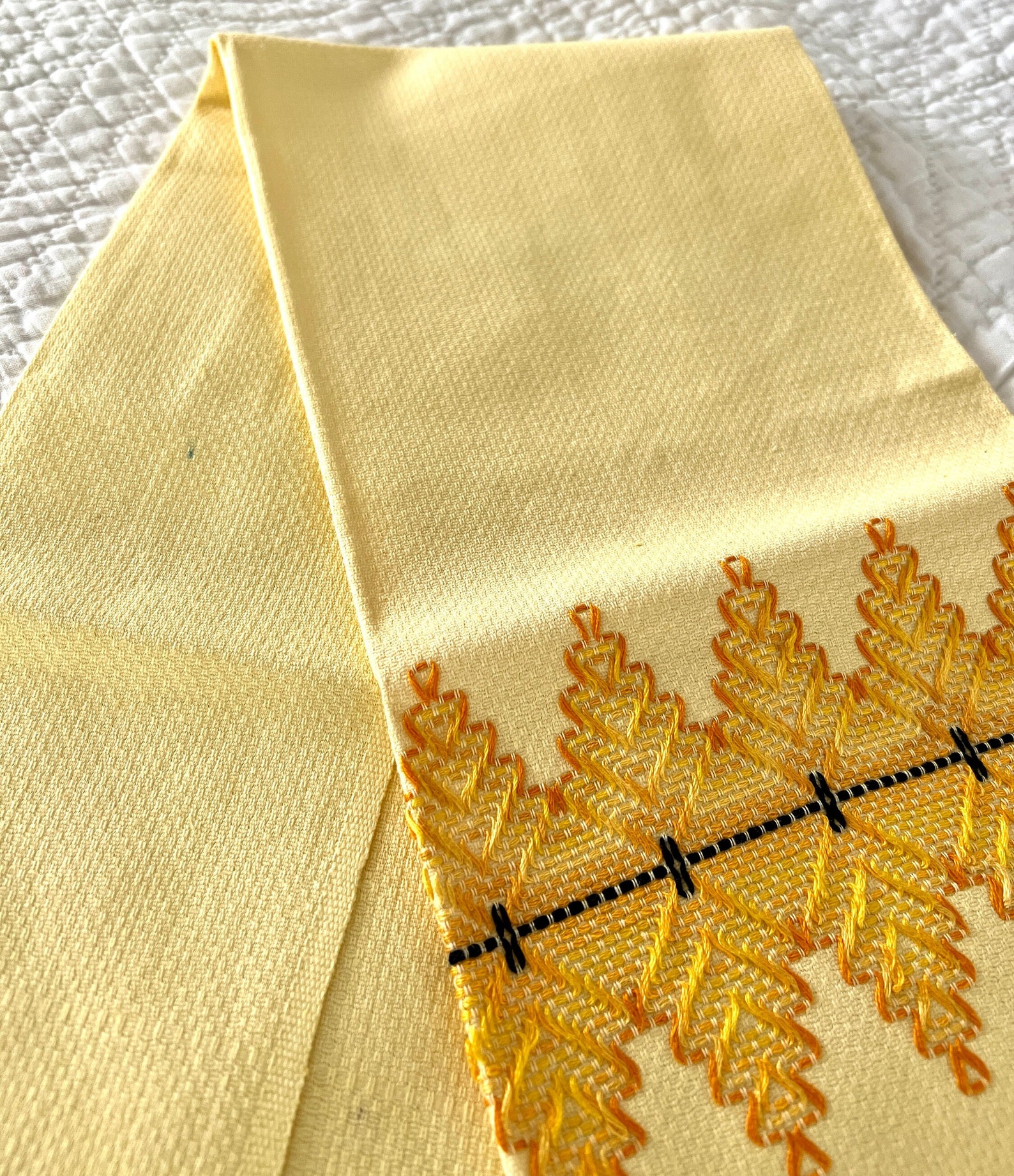 Vintage Yellow Huck Towel Handmade Guest or Kitchen Towel - Etsy