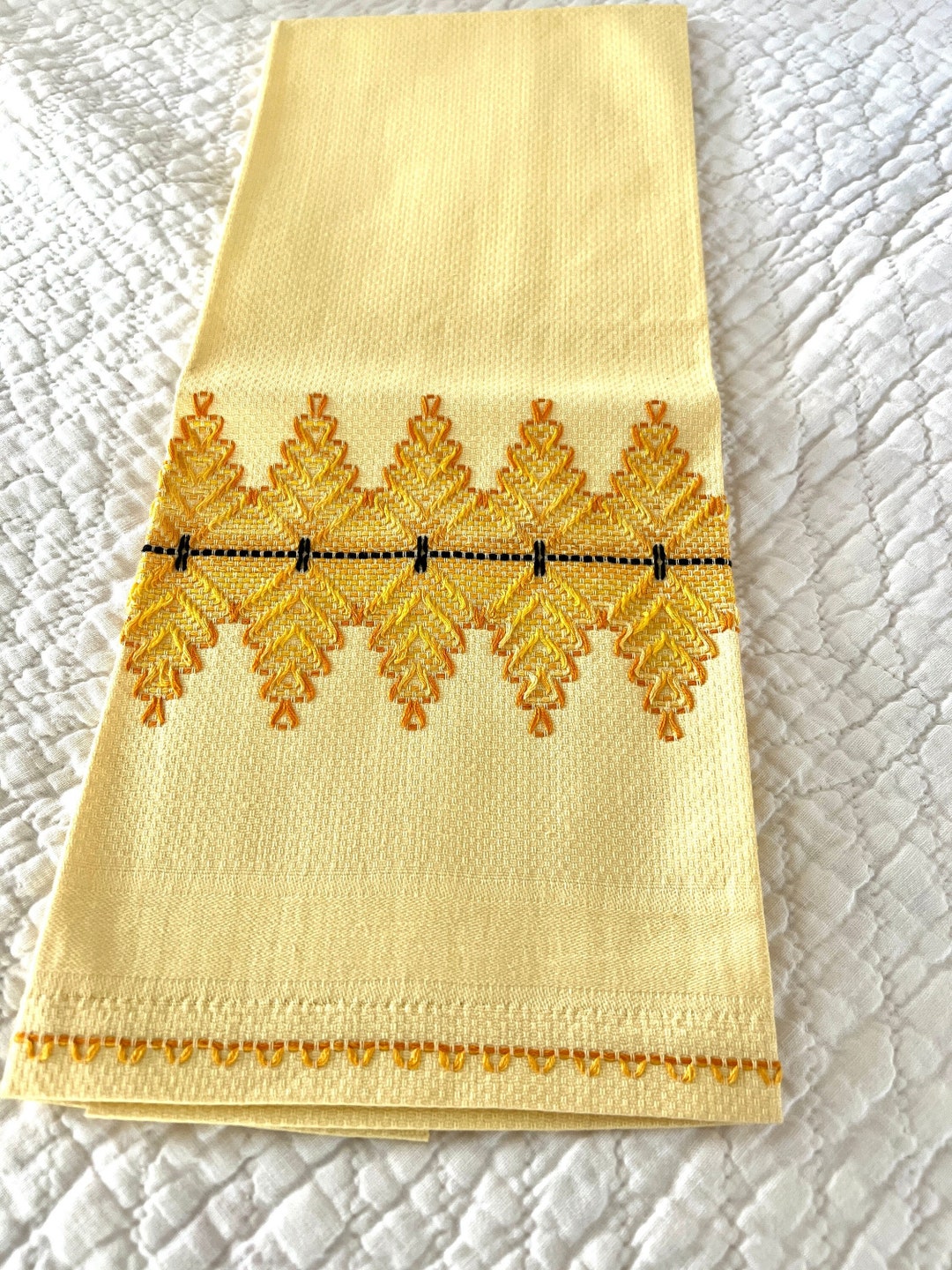 Vintage Yellow Huck Towel Handmade Guest or Kitchen Towel - Etsy