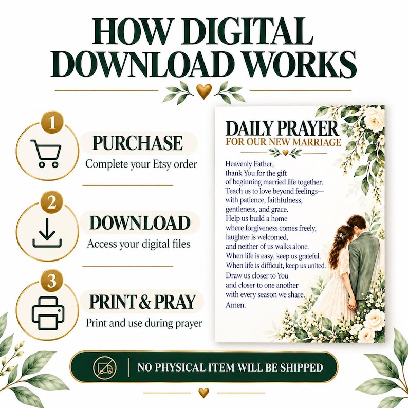 Newlywed Marriage Prayer Card, Christian Wedding Gift, Printable Bible ...