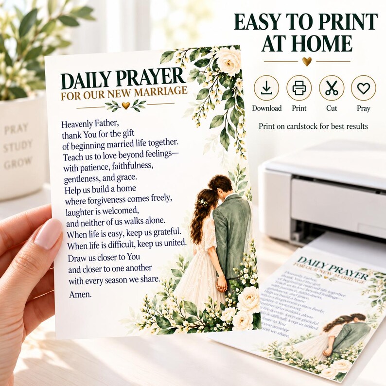 Newlywed Marriage Prayer Card, Christian Wedding Gift, Printable Bible ...