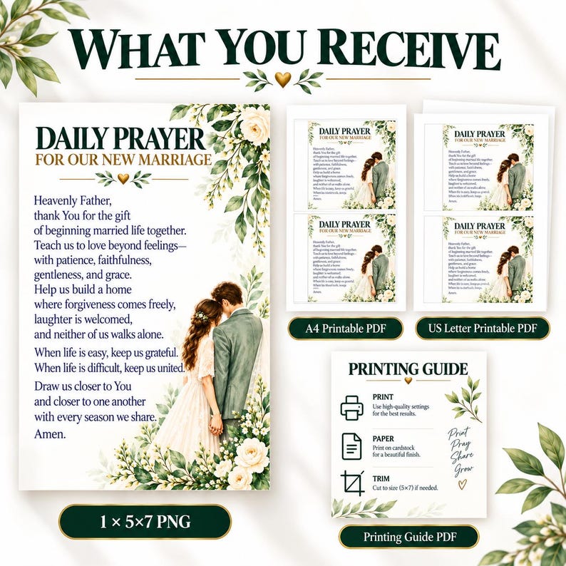 Newlywed Marriage Prayer Card, Christian Wedding Gift, Printable Bible ...