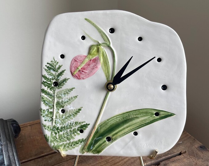 Lady Slipper Ceramic Wall Clock, Wild Orchid Flowers Clocks, Unique ...