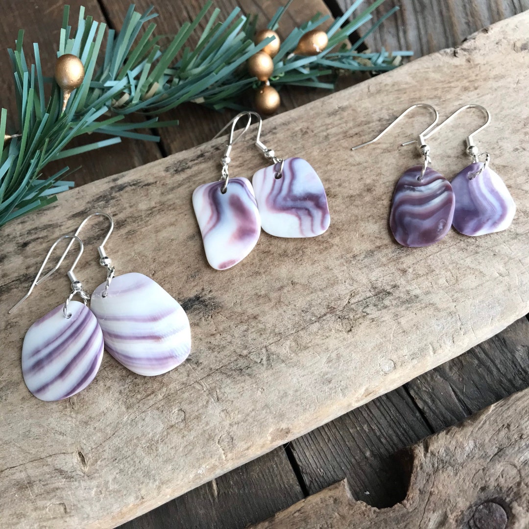Striped Wampum Earrings, Cape Cod Wampum Jewelry, Polished Wampum ...