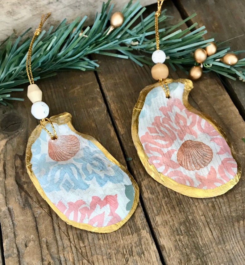 Oyster Shell Ornaments : Handmade Decoupage Oysters, Cape Cod Coastal ...