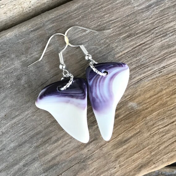 Striped Wampum Earrings cape cod wampum Jewelry Purple | Etsy