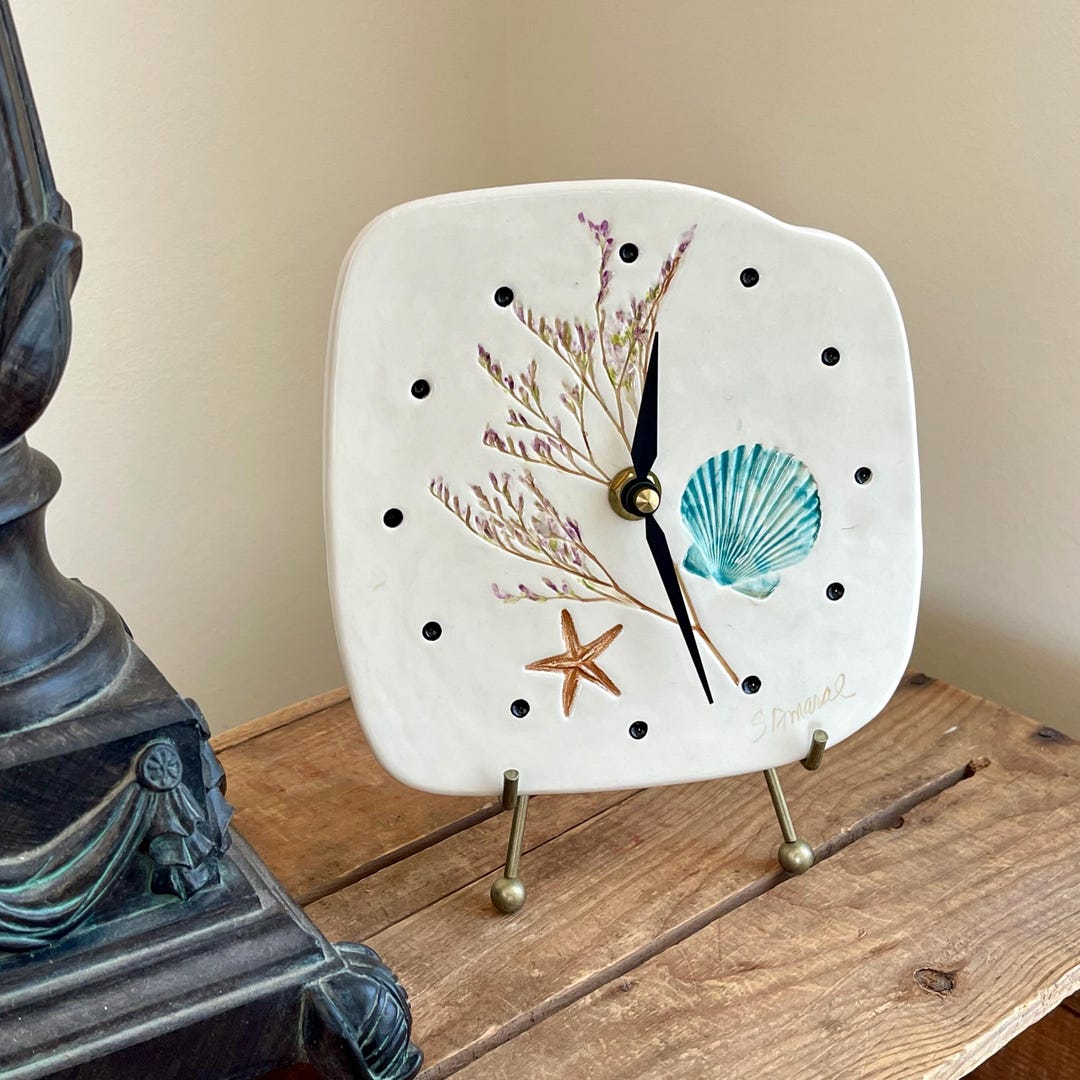 Starfish Seashell Clock, Ceramic Beach House Décor, Coastal Cottage ...