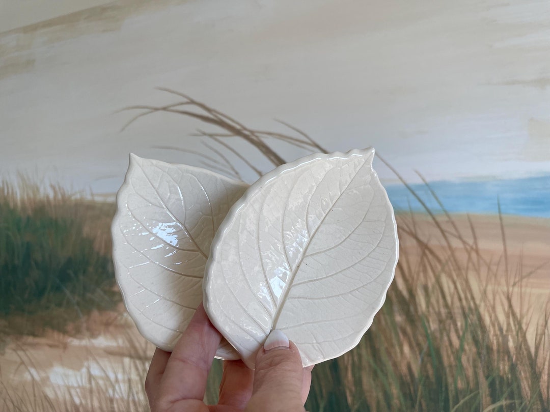 Hydrangea Leaf Dishes, Set of 3, Ceramic Leaf Plates, Hydrangea Soap ...