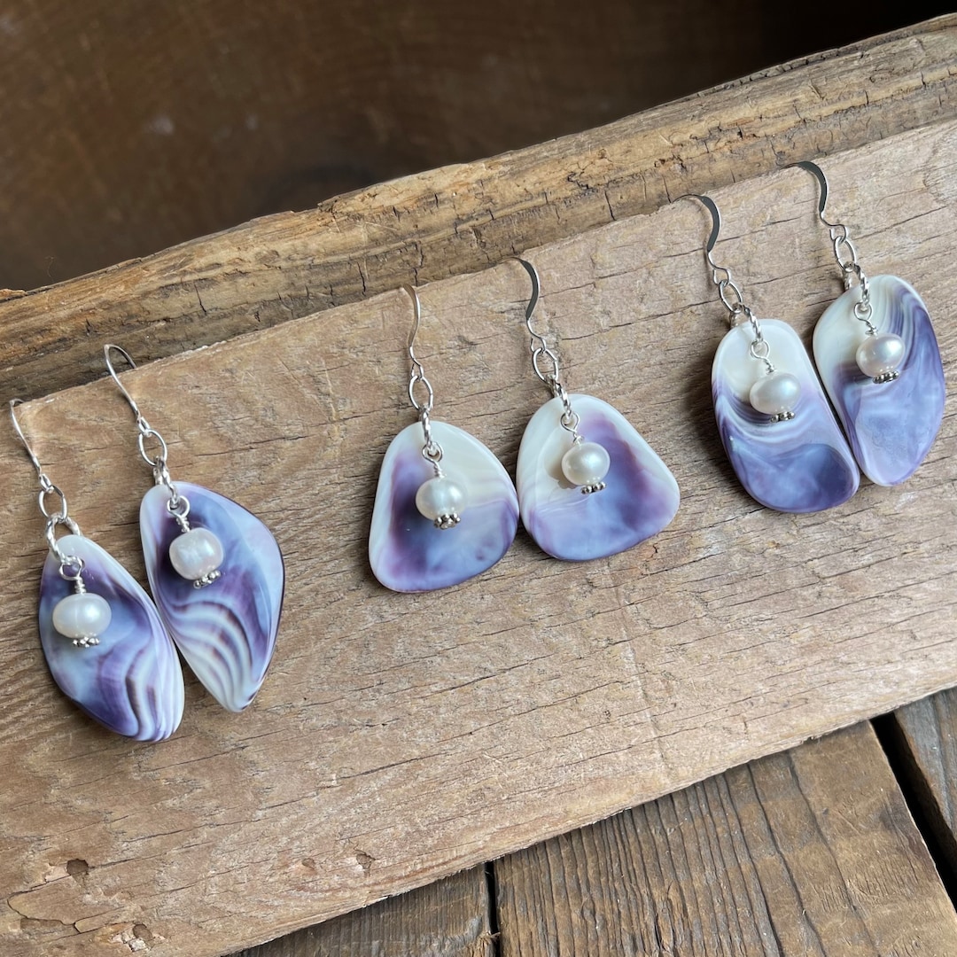 Wampum Earrings, 925 Silver, polished wampum Jewelry, wampum earrings ...