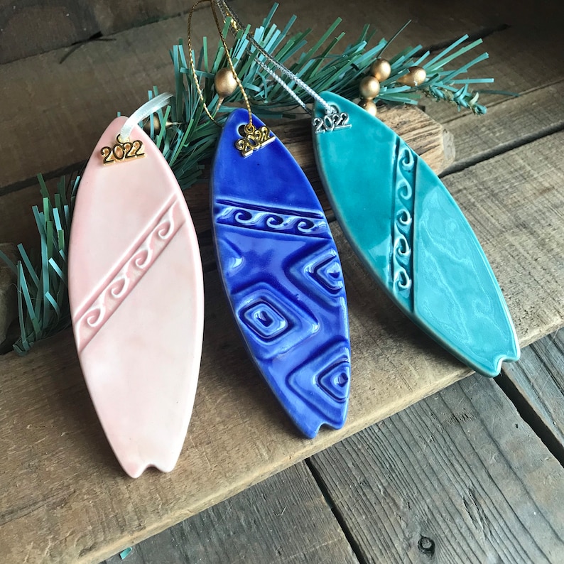 Surfboard Ornament Ceramic 2022 Surfer Ornament - Etsy