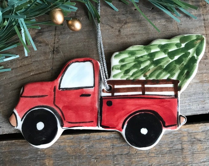 Red Truck Ornament With Tree Pickup Truck Ornament With Tree - Etsy