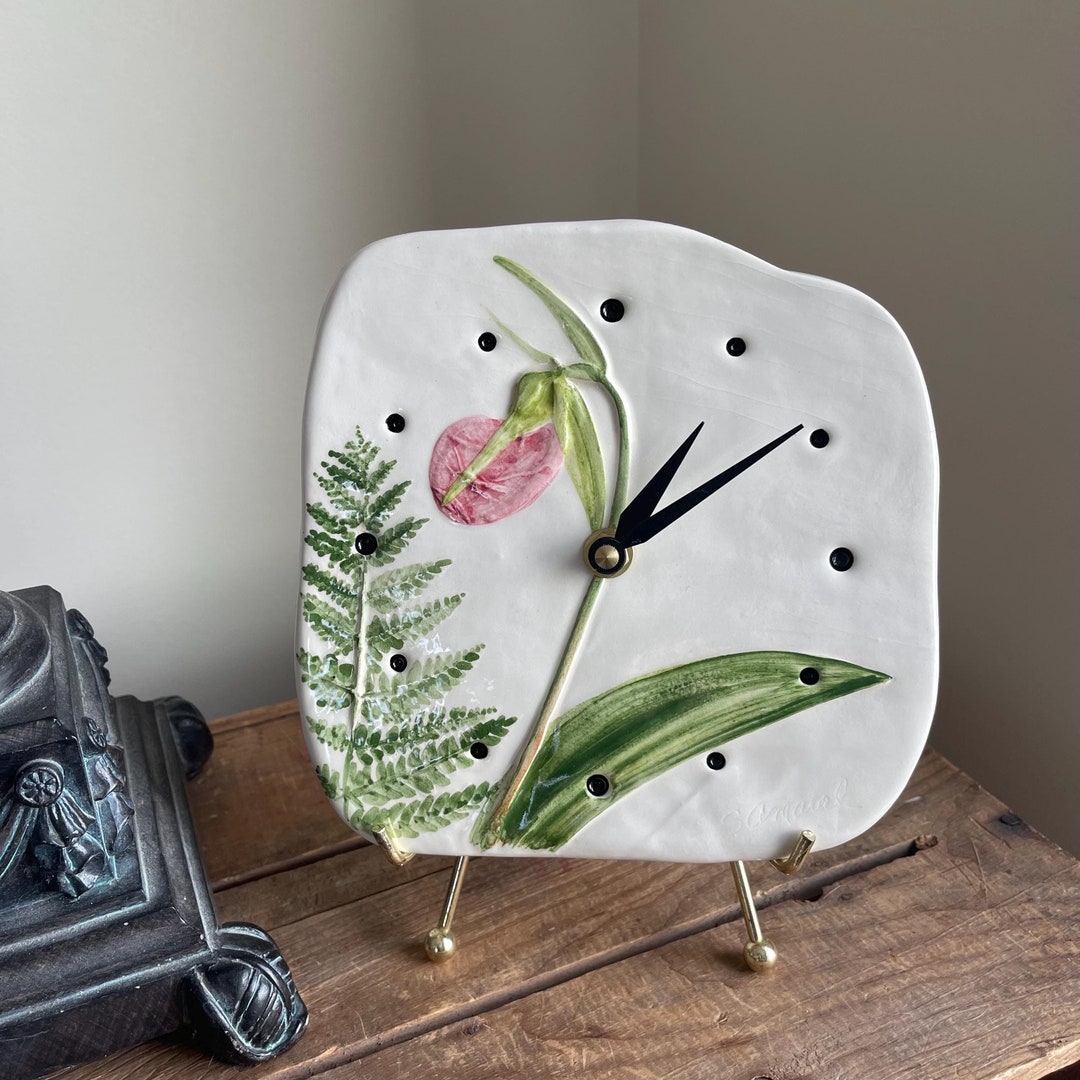 Lady Slipper Ceramic Wall Clock, Wild Orchid Flowers Clocks, Unique ...