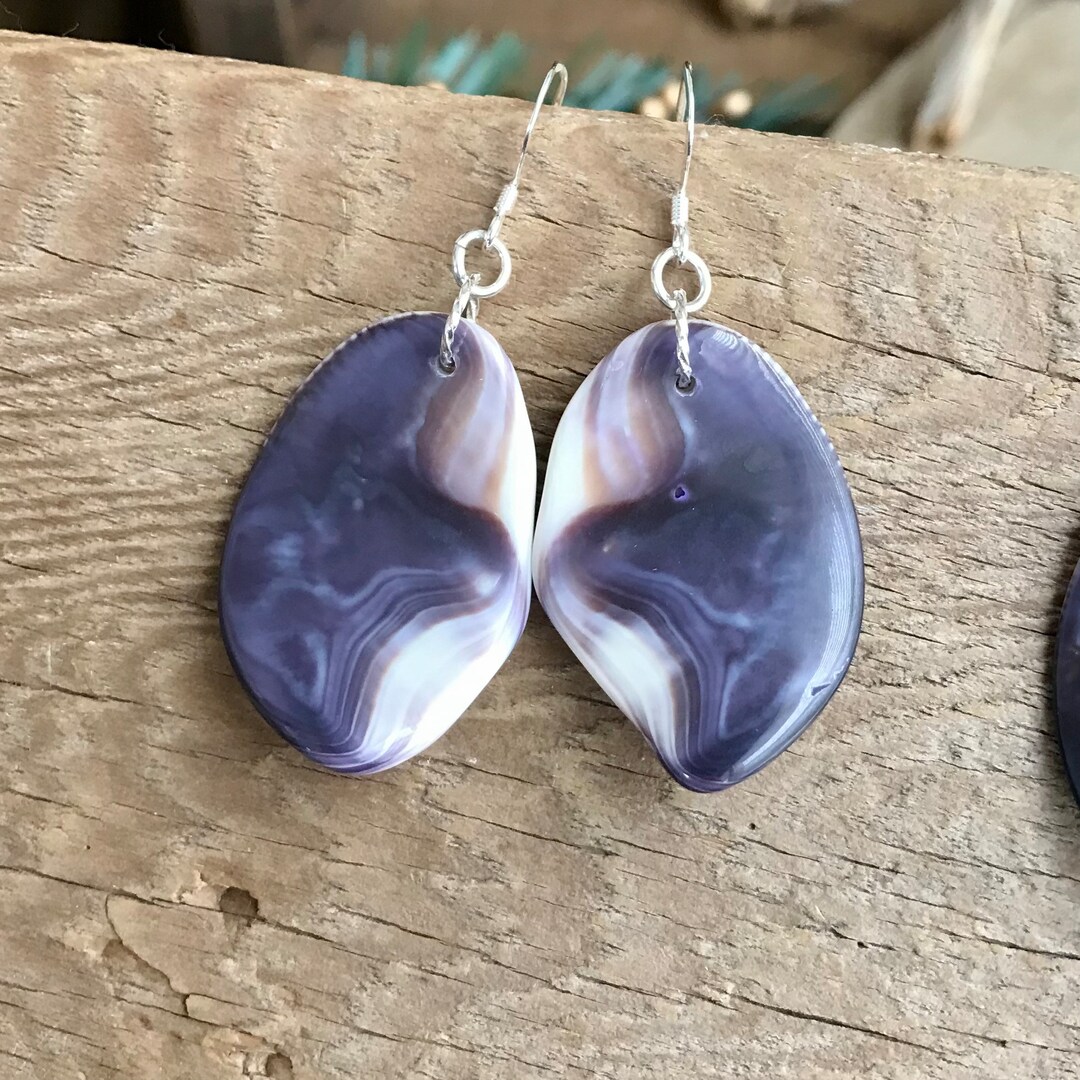 Large, 925 Silver Wampum Earrings, Cape Cod Wampum Jewelry, Polished ...