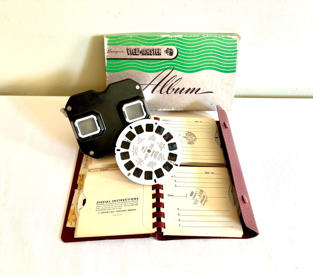 Mid Century View-master Album & Sawyer Viewer/1954 Snap Case 8x4.5x.5/ ...
