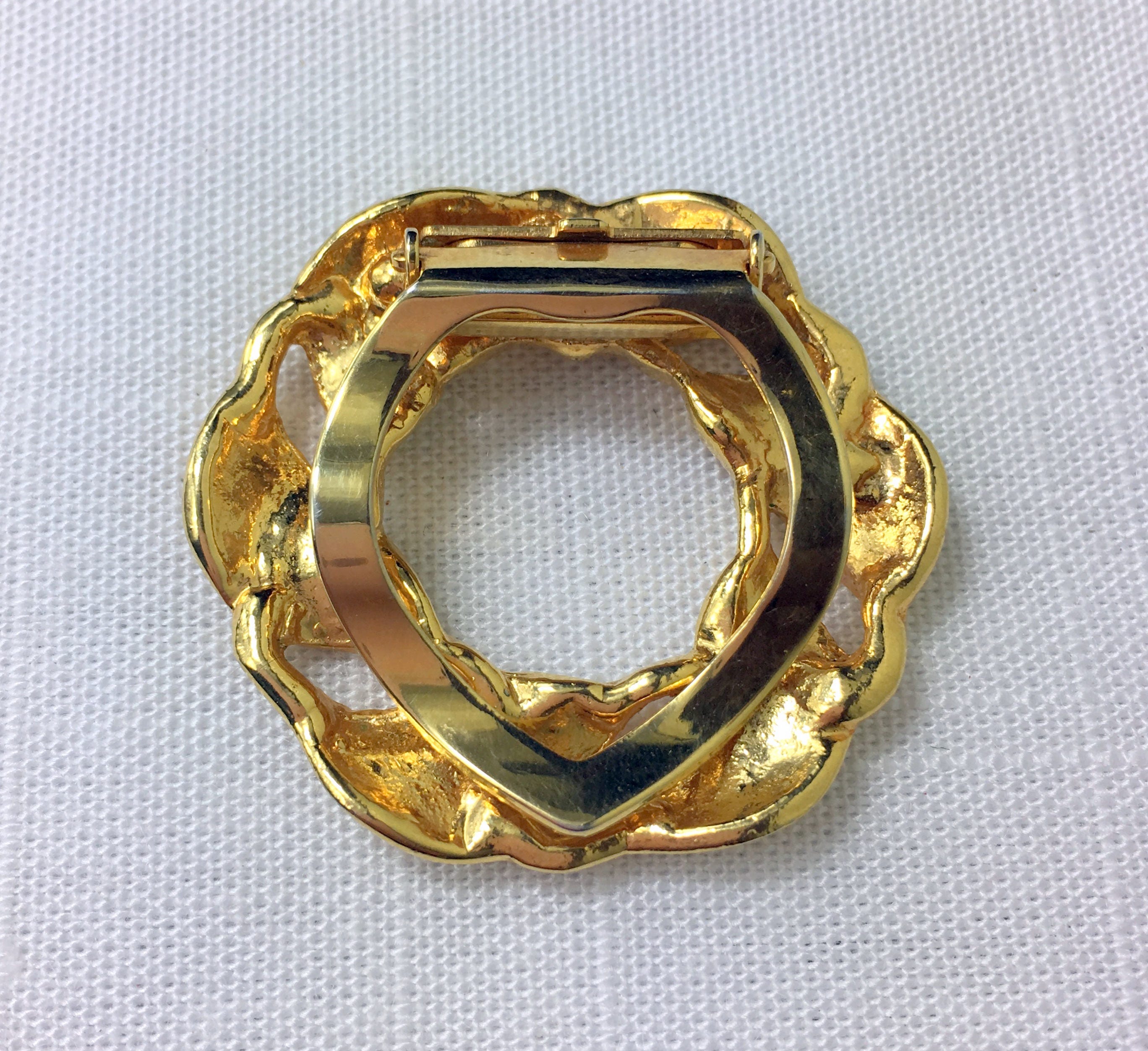 Gold Tone Scarf Pin/circle Scarf Pin/gold Sweater Clip/wreath Scarf Pin ...
