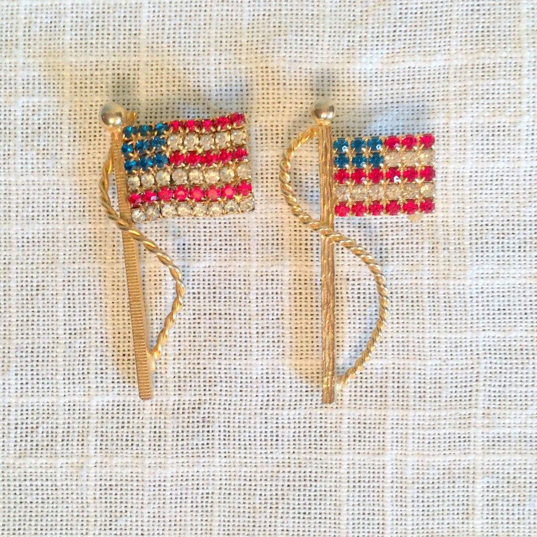 2 American Flag Pins/patriotic Jewelry/his & Hers Flag Pins/rhinestone ...