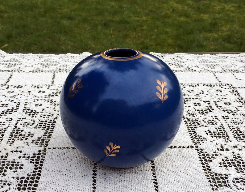 Nittsjo Swedish Vase/mid Century Pottery/cobalt Blue & Gold/jerk ...