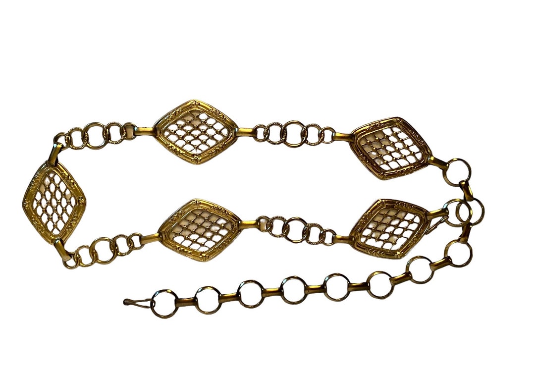 Diamond Pattern Chain Link Belt/gold Tone Metallic Vintage Belt/36 ...