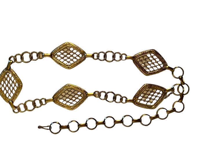 Diamond Pattern Chain Link Belt/gold Tone Metallic Vintage Belt/36 ...