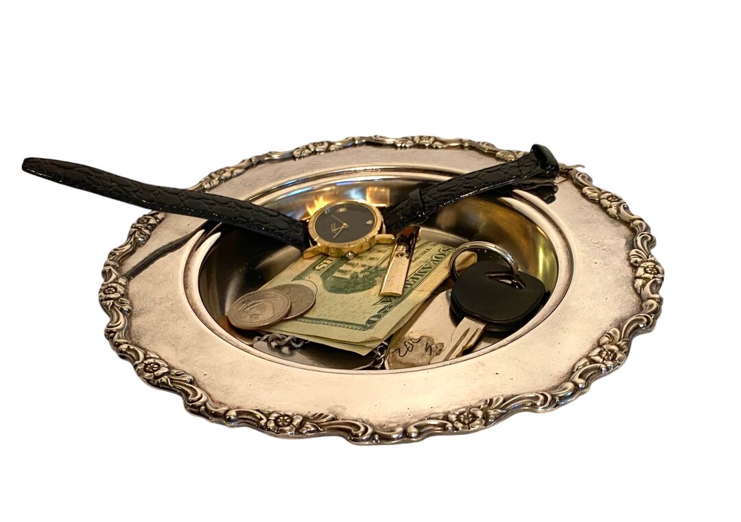 Silver Plated Entry Dish/7.5" X 1" Silver Dish/floral Rim Silver ...