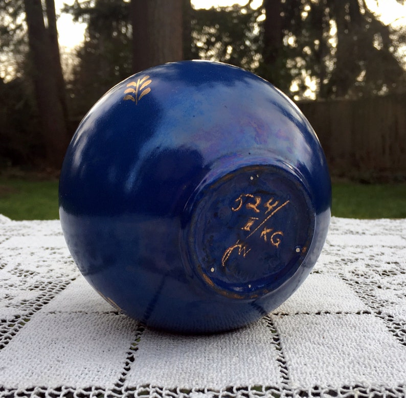 Nittsjo Swedish Vase/mid Century Pottery/cobalt Blue & Gold/jerk ...