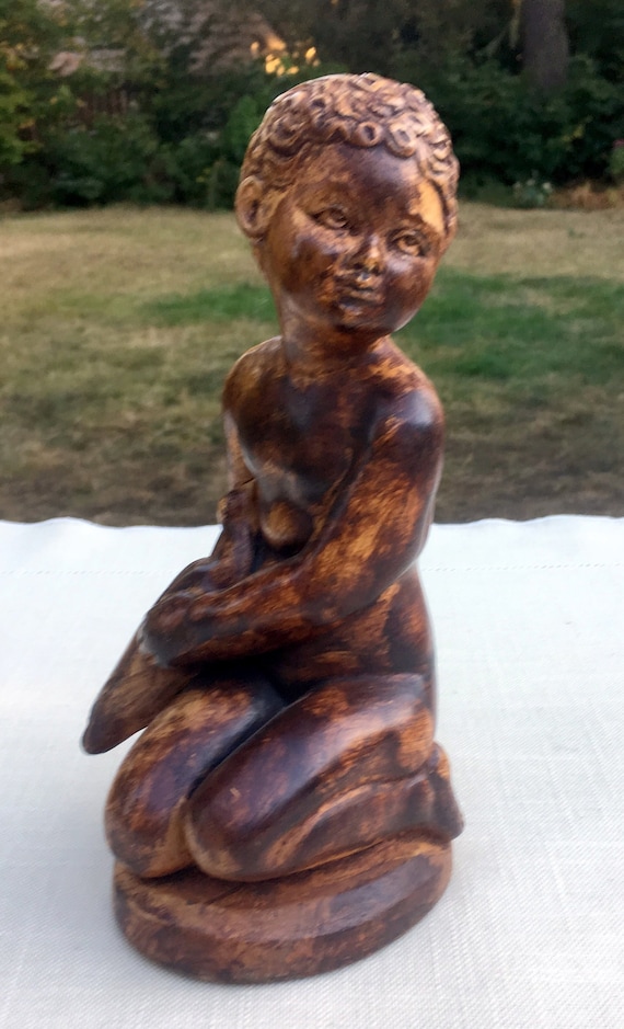 Child Figurine/9 Ceramic Child Statue/boy With Bird | Etsy