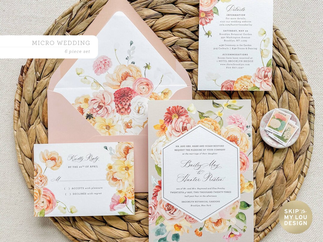 Garden Party Micro Wedding Invitation Suite | 6 Piece Set | Printed ...
