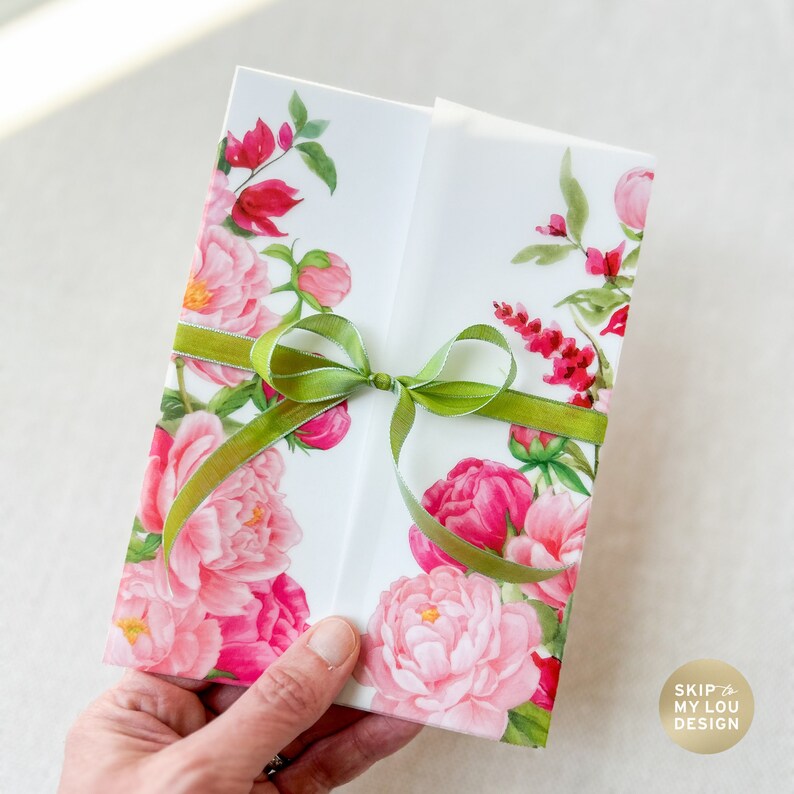 Bright Pink Floral Wedding Invitation Vellum Jacket - Etsy