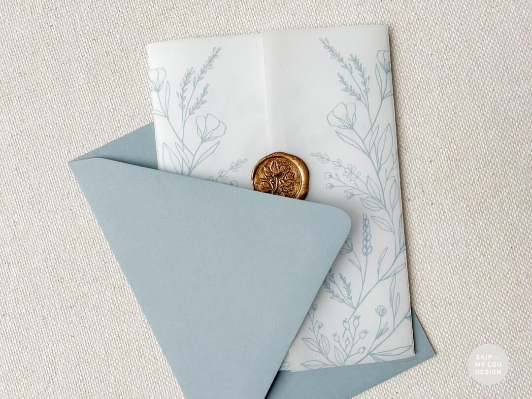 Botanical Florals Invitation Vellum Jacket | 5x7 Dusty Blue Wedding ...